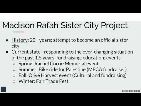 February 23, 2025 Adult Forum - Madison-Rafah Sister City Project