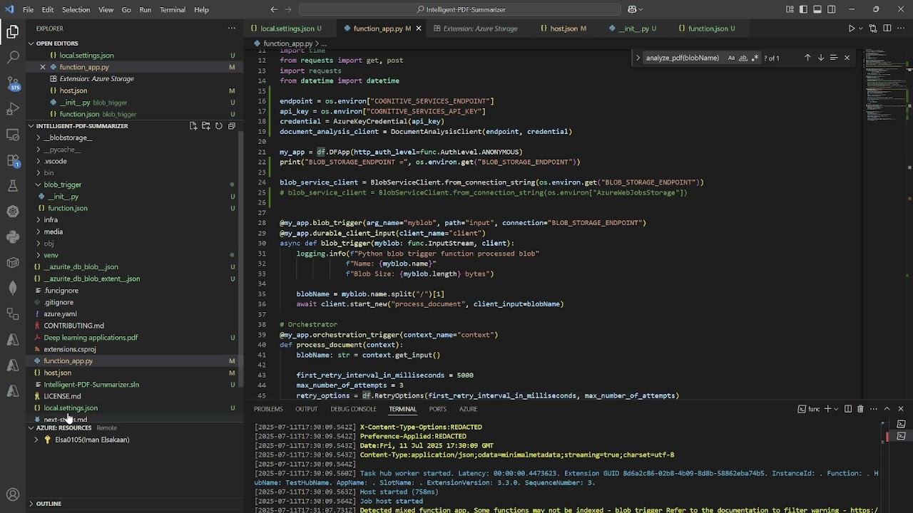 CST8917 Lab 2: Build an Intelligent PDF Summarizer using Azure Durable Functions