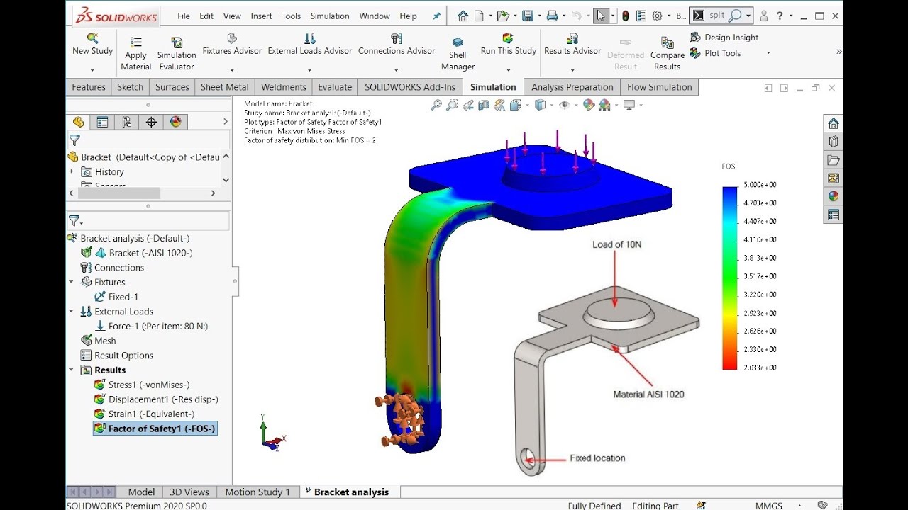 Steel Bracket Simulation [Solidworks]
