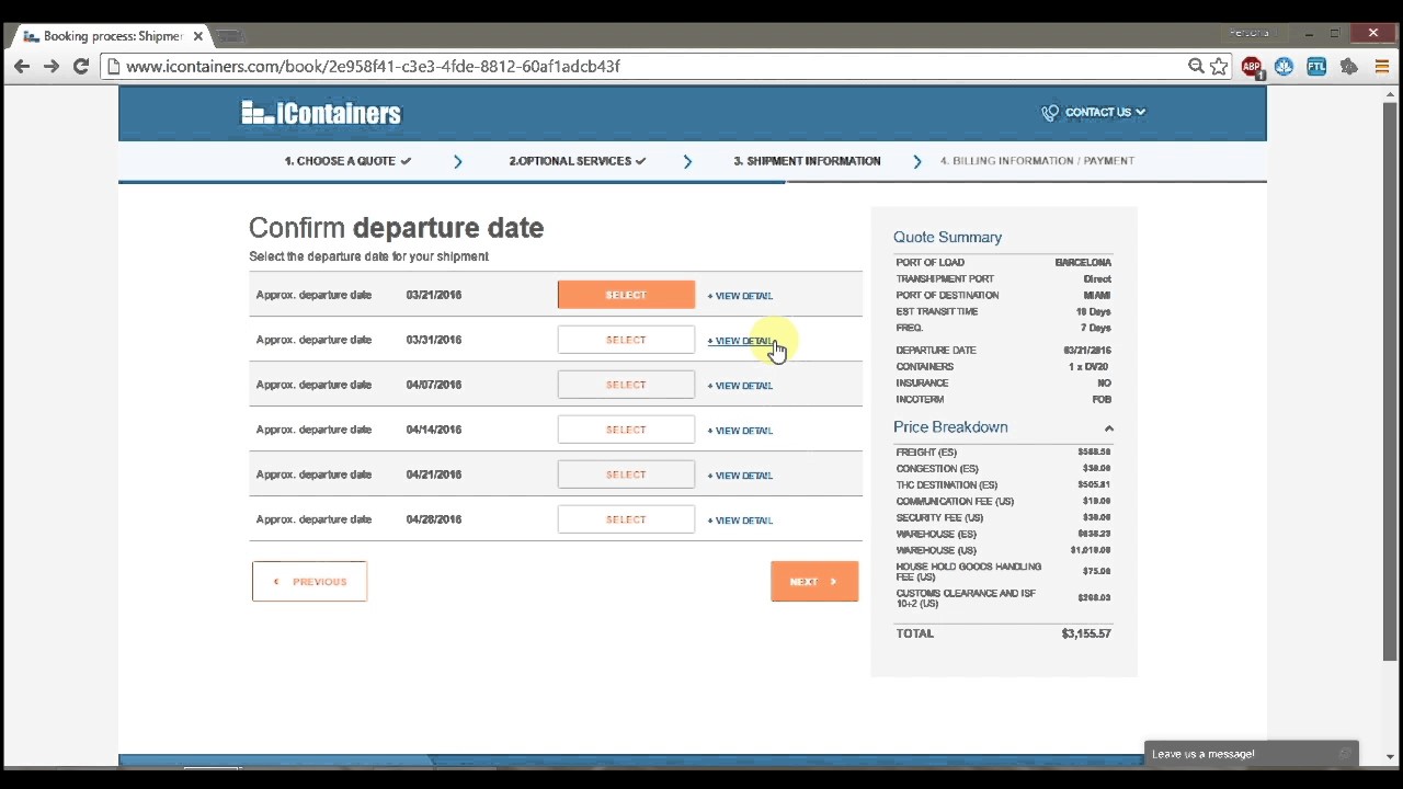 iContainer's new platform for booking