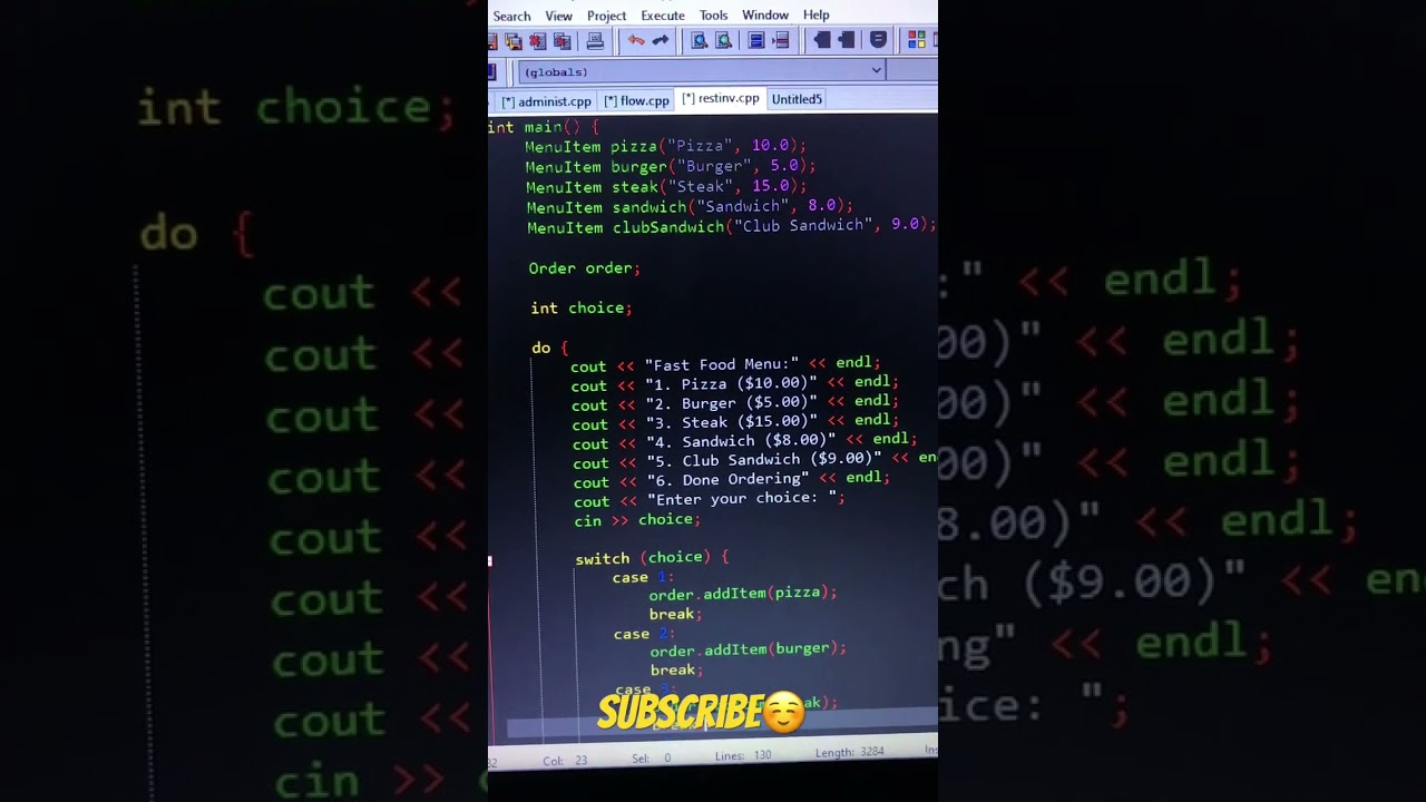 restaurant simulation IDE dev c++ #cppprogramming
