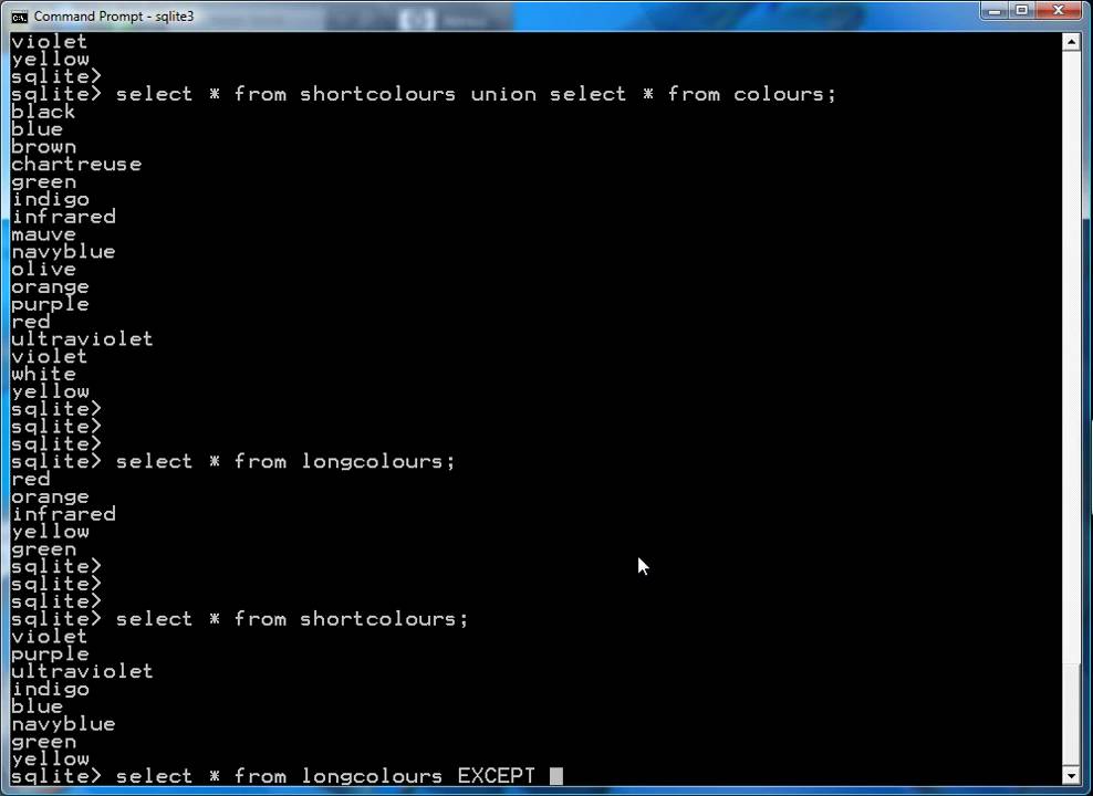 SQLite Queries: UNION, INTERSECT and EXCEPT