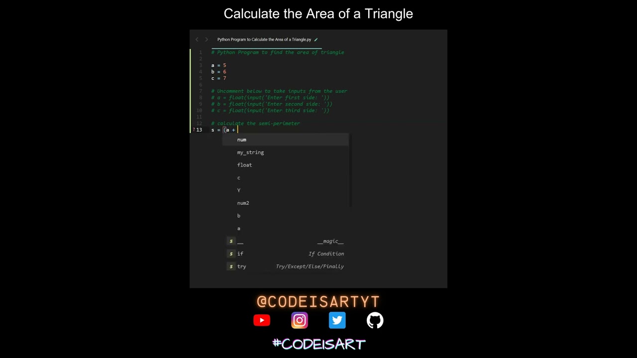 Calculate the Area of a Triangle Code in Python | Python Code Examples | Python Coding Tutorial