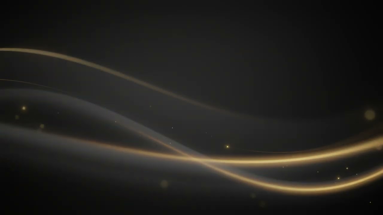 Abstract flowing gold light waves on dark background