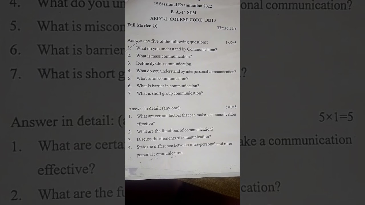 B.A. 1st semester, English communication, common questions paper of AECC-1 (CBCS),2022.