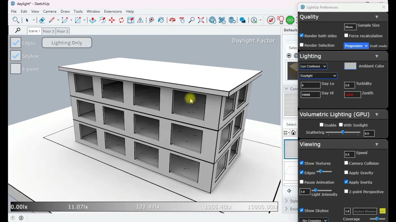 Vertical Sky, Daylight factor and Sky factor inside SketchUp