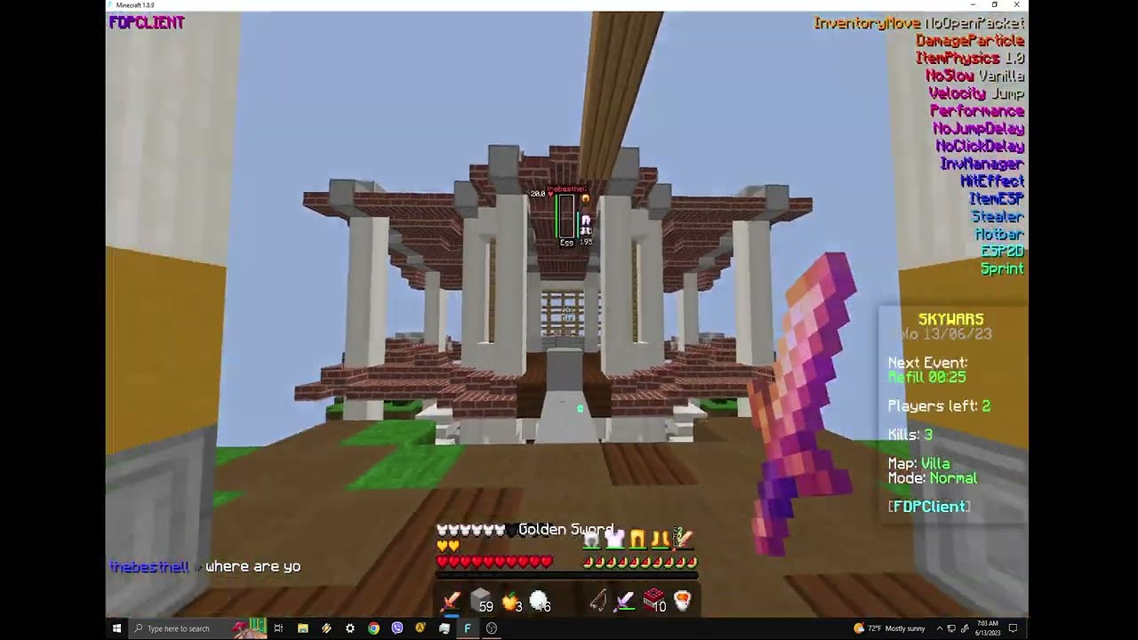 FDP client BlocksMC Hacking new anticheat 2023 (minecraft)