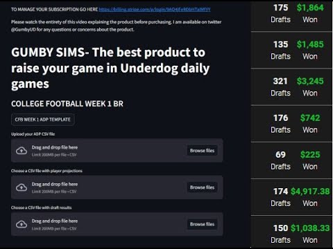 GUMBYSIMS THE FIRST SIM TOOL FOR UNDERDOG DAILY DRAFTS