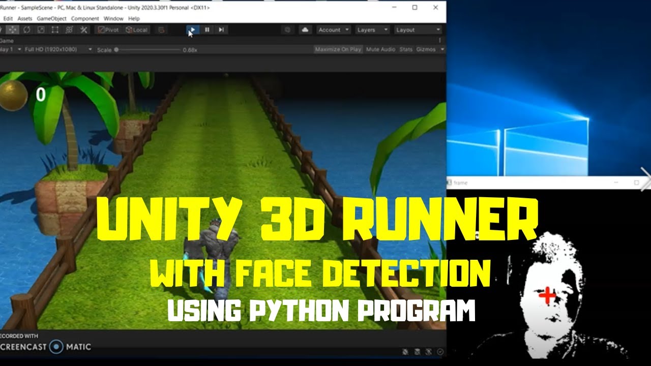 Unity Engine RUNNER Game with Face Detection using Python Program