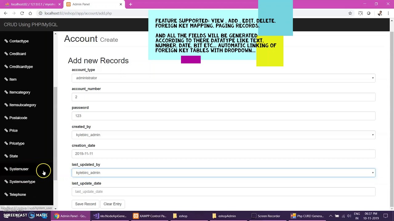 Automatic PHP Admin Panel Generator