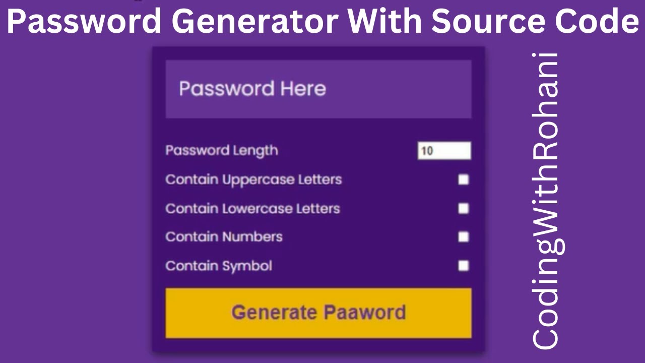 Random Password Generator With JavaScript With Source Code| CodingWithRohani
