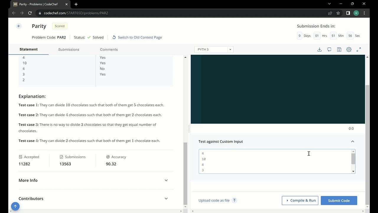Parity   Problems   CodeChef   Starters 65 python solution