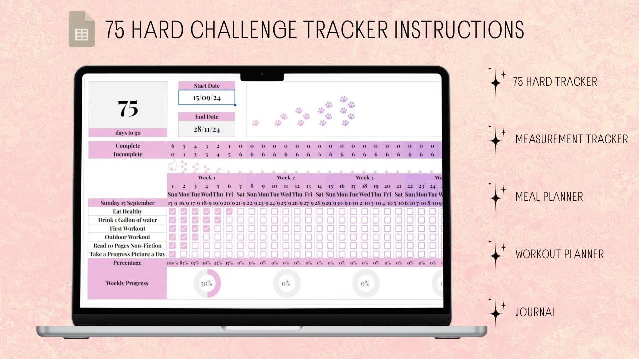 75 Hard Challenge Google Sheets Tutorial