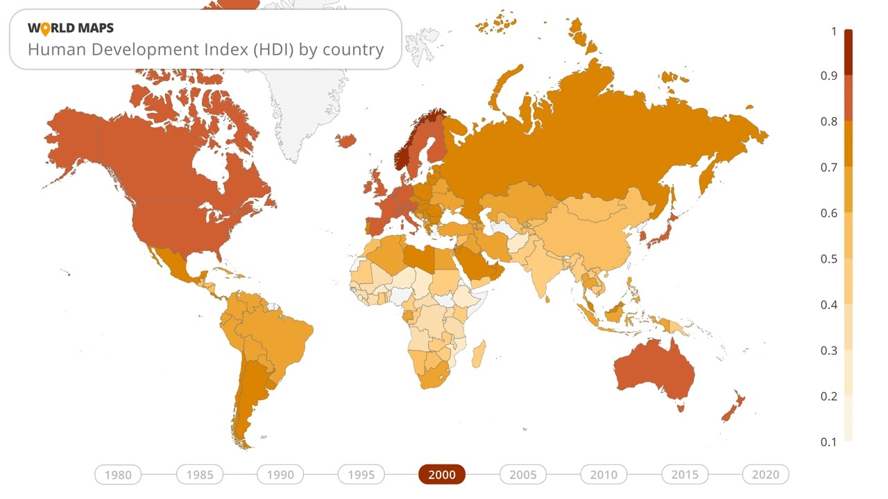 Human Development Index (HDI) by Country (1980-2020) | World Maps