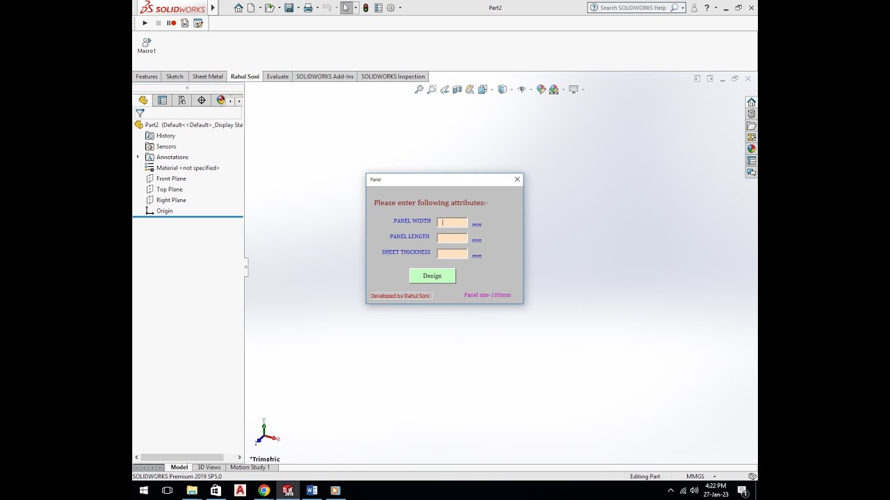 Solidwork Automation-Automatic Design of sheet metal part