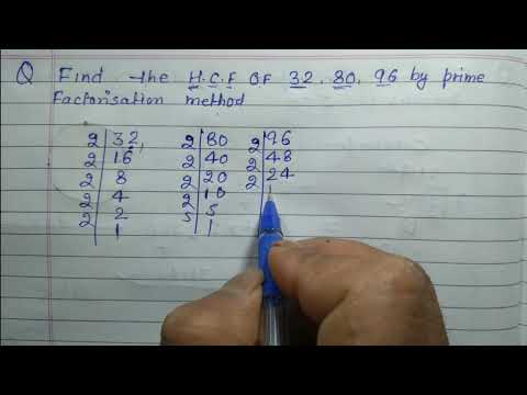 Find the H.C.F of 32, 80, 96 by prime factorisation method