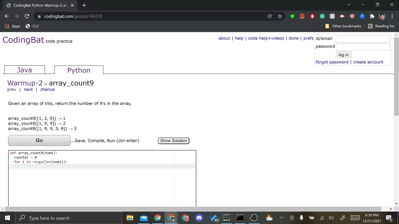 Coding Bat Problem 18 Array Count 9