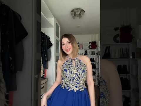 Early autumn bridesmaid dress inspo: Halter Chiffon with Royal Blue Appliqued Dressπππ