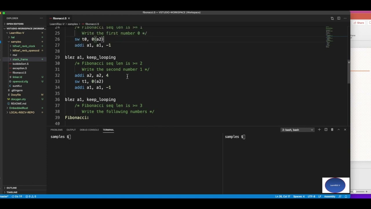 Fibonacci series generation in RISC-V assembly