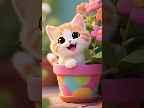 28.playfully peeking from behind a colorful flower pot#cute #animals #animation #wallpapere#adorable
