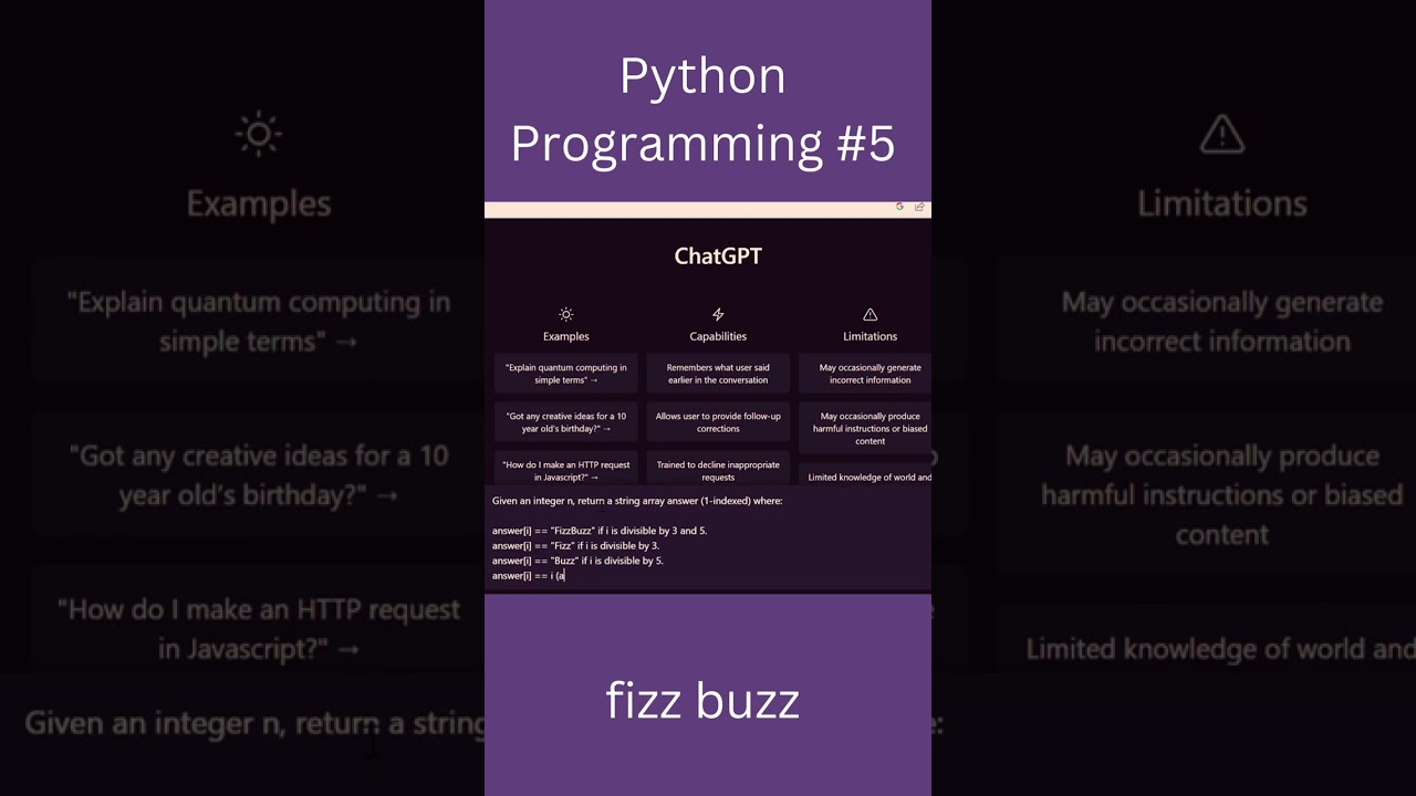 Python Programming #5 | Famous fizz buzz question | #python #code #shorts #trending #chatgpt #dev