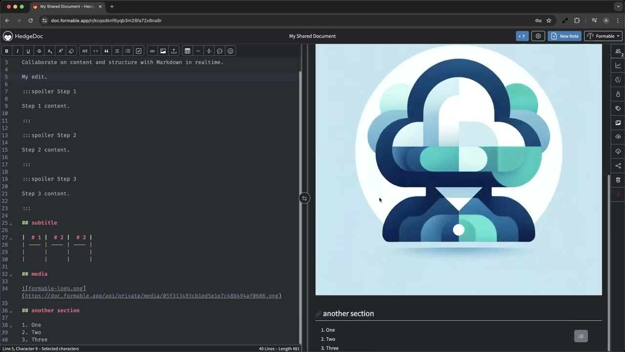 Realtime Markdown Editing with self-hosted HedgeDoc