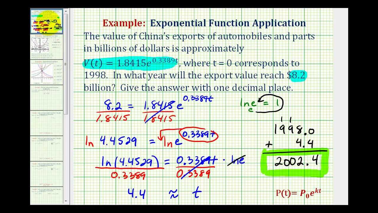 Ex:  Exponential Function Application Using Logs - Export Values