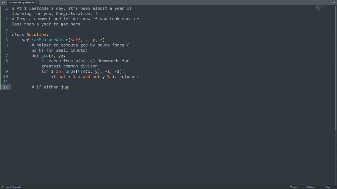 Leetcode 365. Water and Jug Problem in Python | Python Leetcode | Python Coding Tutorial | ASMR