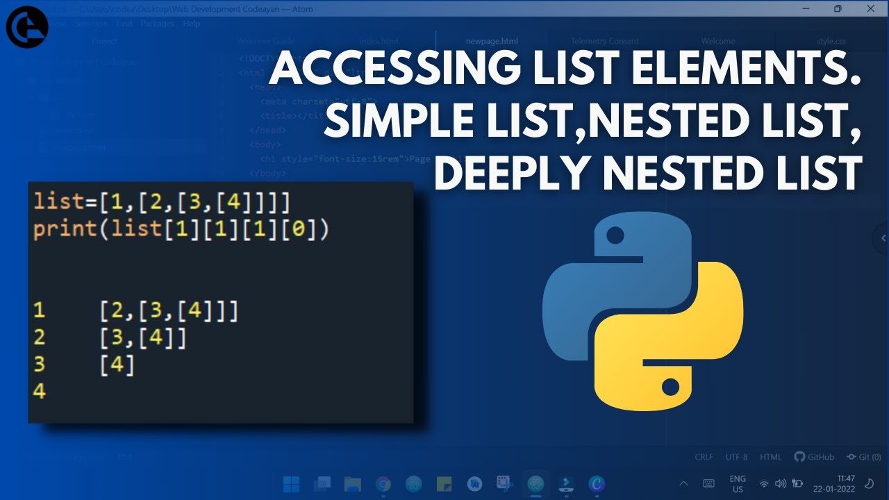 Accessing List Elements in Python | Simple List, Nested List, Deeply Nested List | codeayan