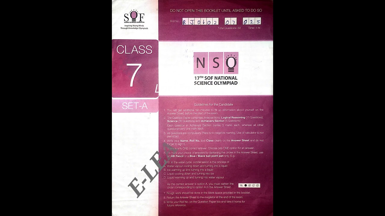 NSO Question Paper for class 7 (2014-2015)