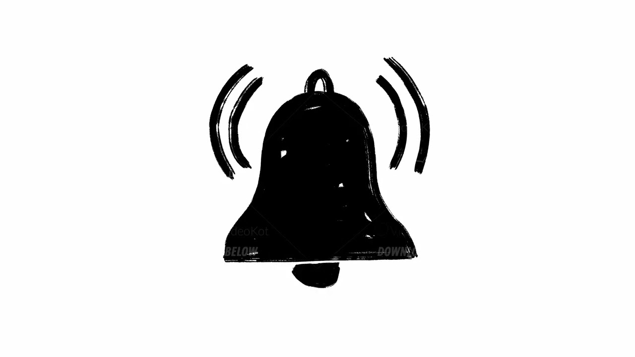Hand drawn notification bell icon in black isolated on a white background