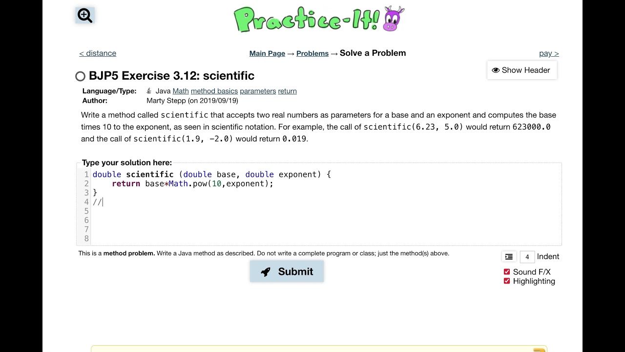 Exercise 3.12 (scientific) Java Tutorial || Practice-It