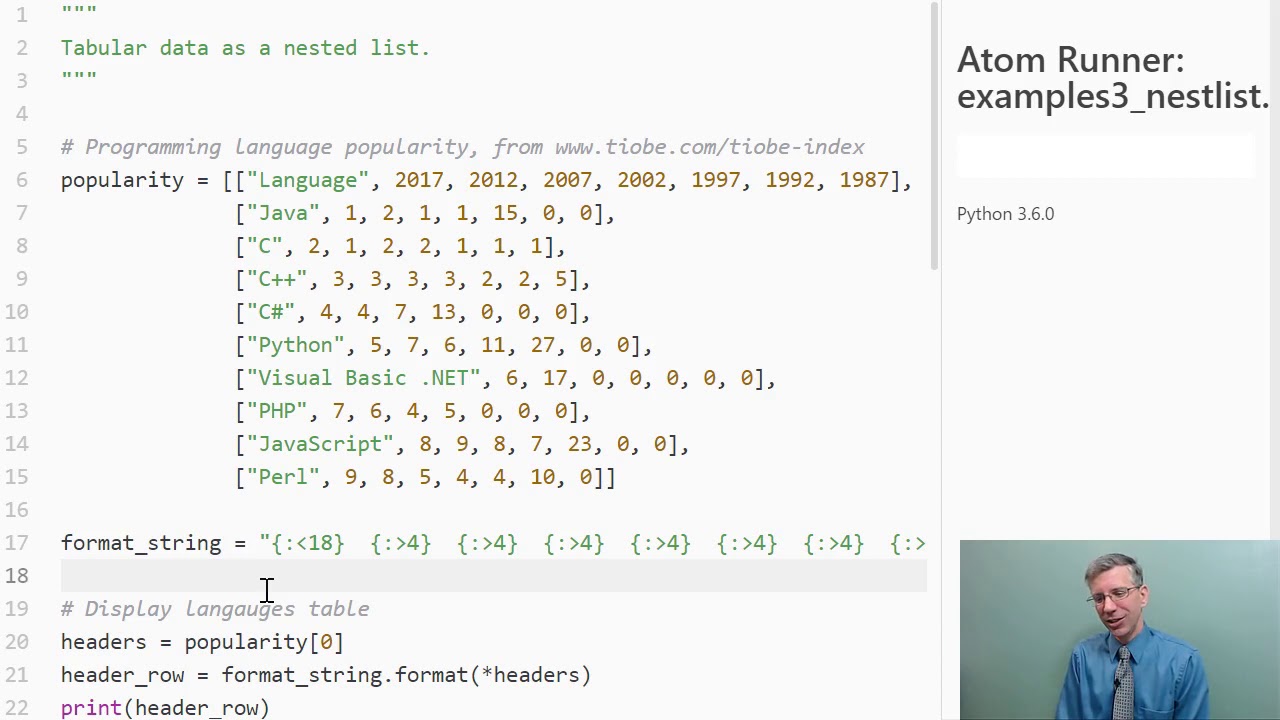 Tabular Data as a Nested List - Python Data Analysis