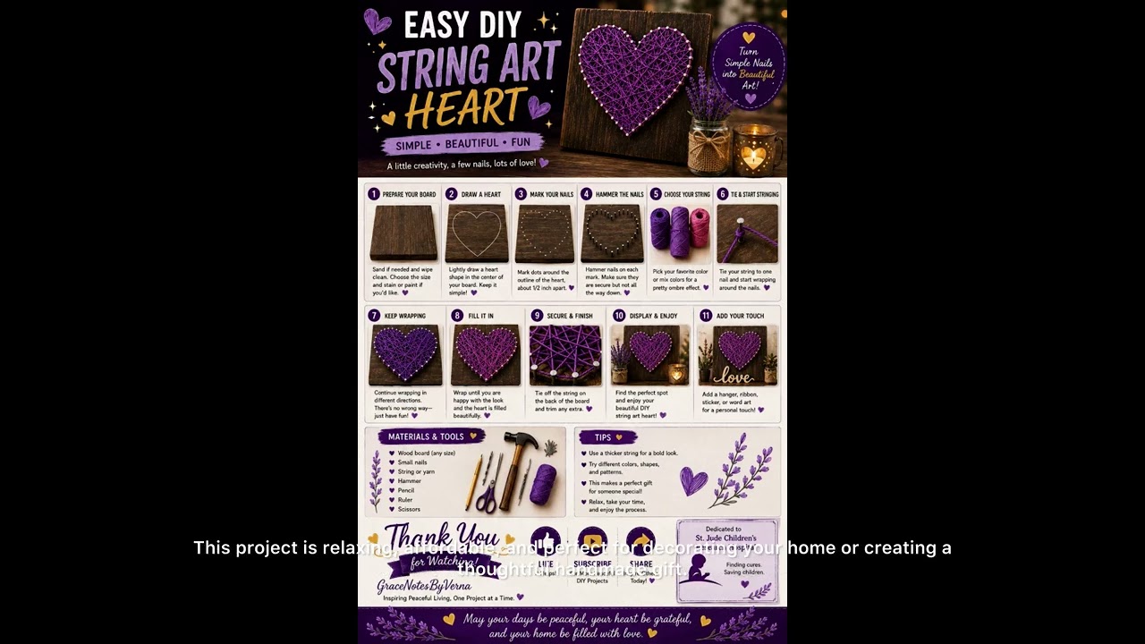     Easy DIY String Art Heart 💜 | Beautiful Budget-Friendly Craft