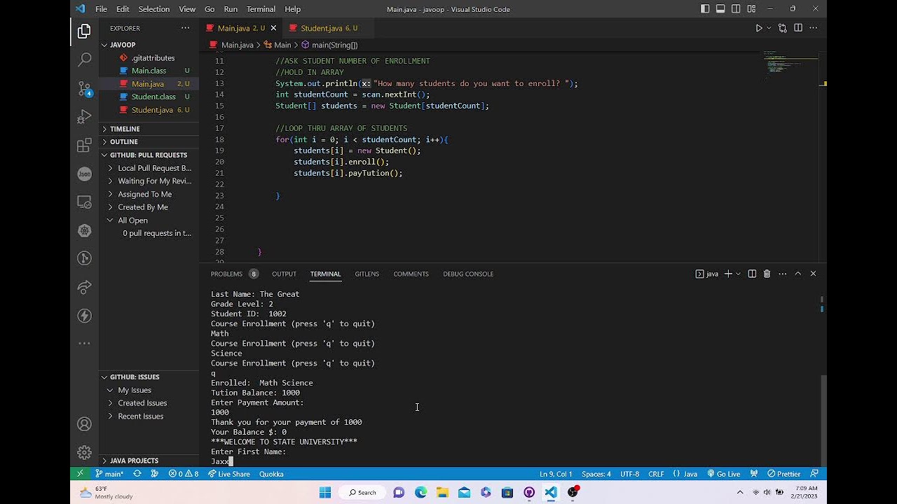 java student management program | object oriented progamming practice