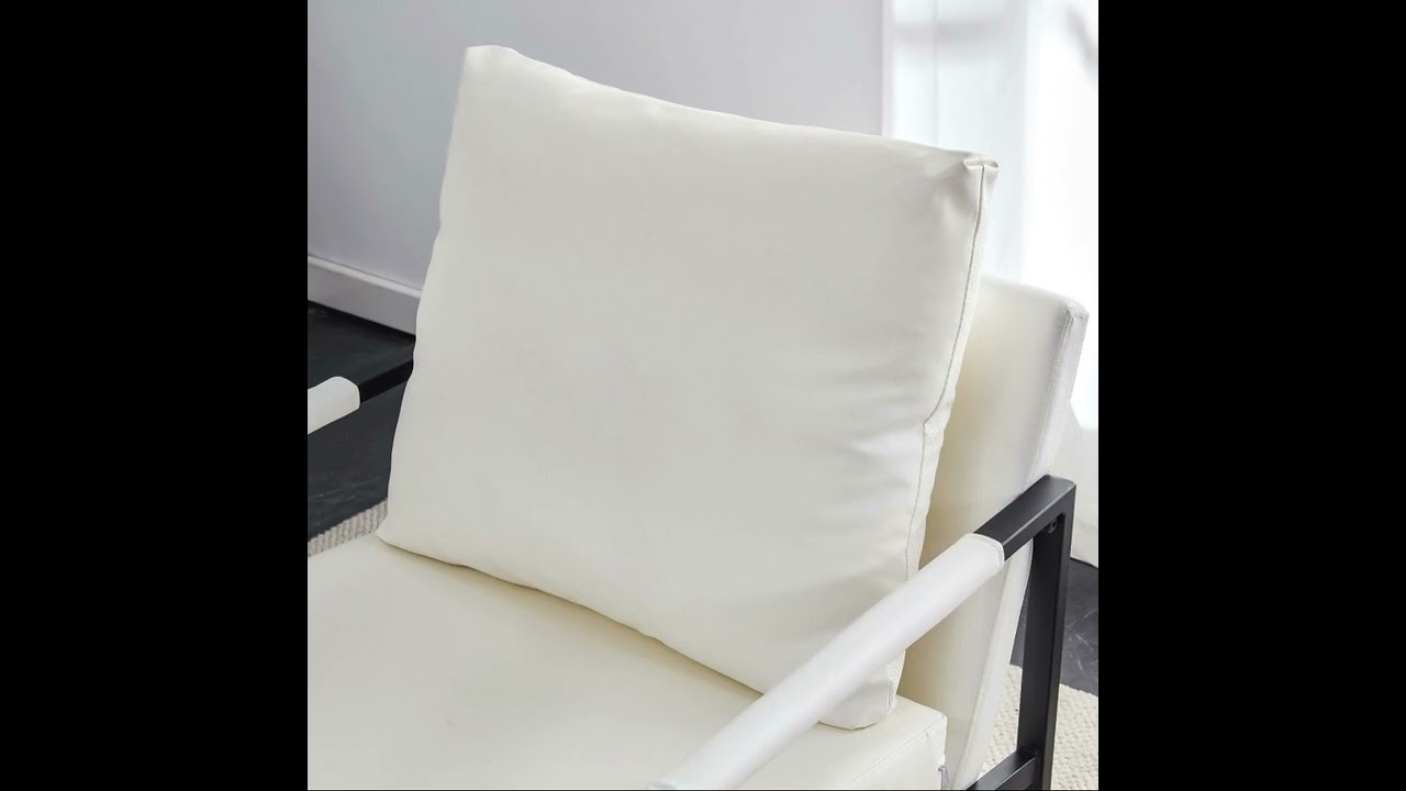 PU Leather Accent Arm Chair Mid Century Upholstered Armchair with Metal Frame Ex