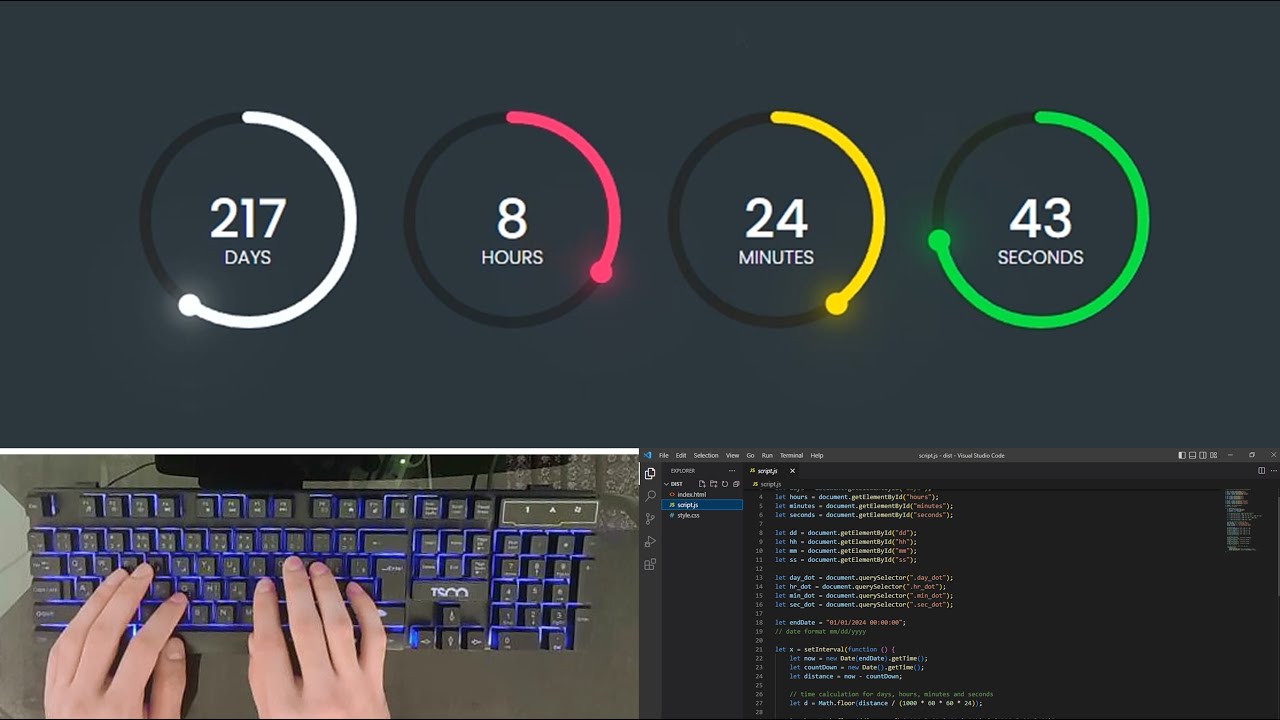 ASMR Programming - Countdown Timer in Vanilla Javascript | Html CSS - No Talking