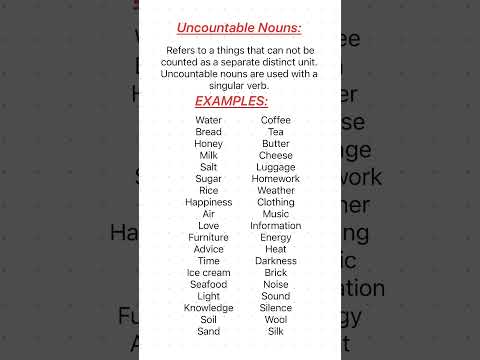 Uncountable Noun Definition And Examples #englishgrammar #englishlearningclass #english