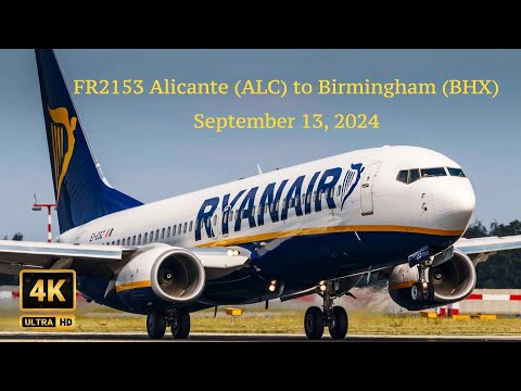 Trip Report| Ryanair Flight FR 2153 Alicante ALC to Birmingham BHX| September 13, 2024 in 4K