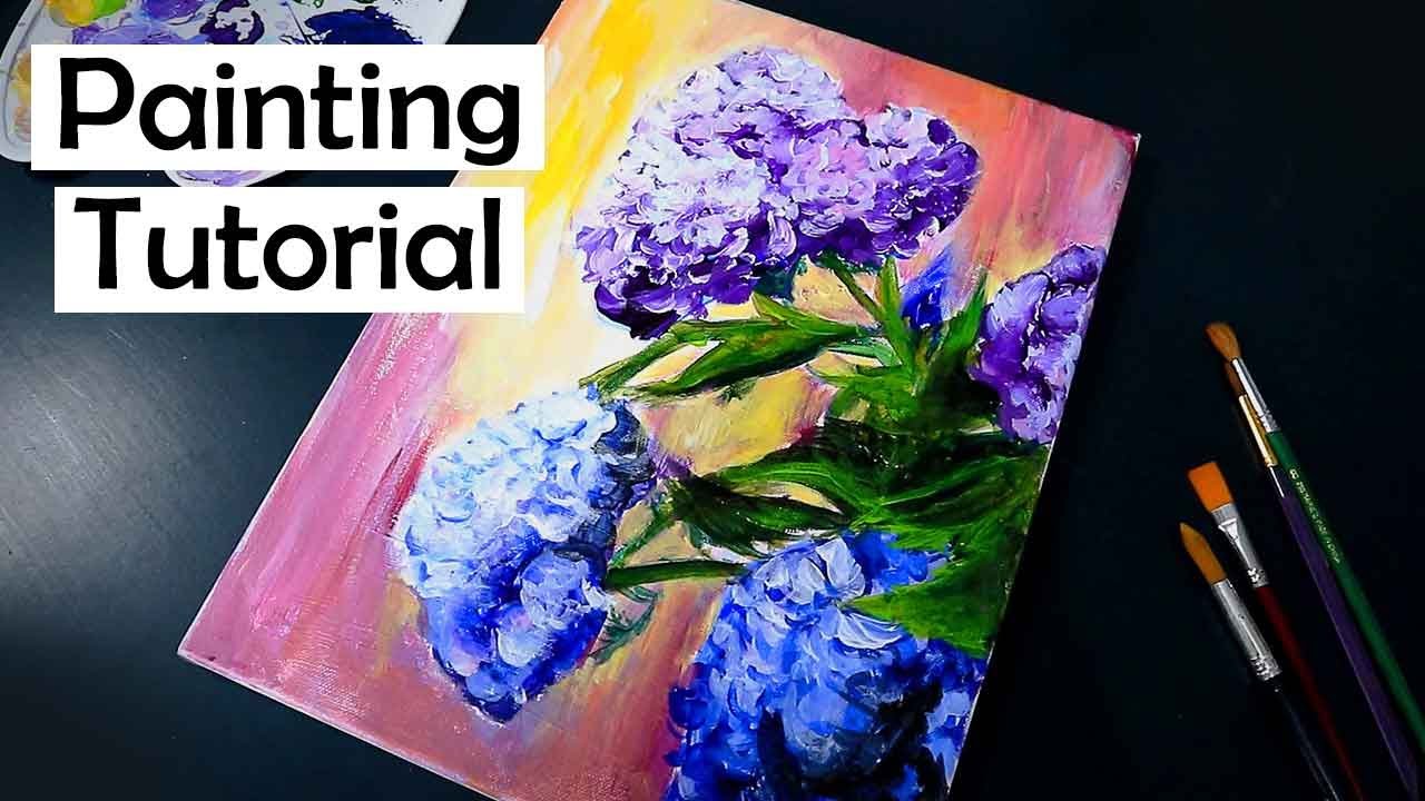 EASY STEPS ACRYLIC PAINTING TUTORIAL for beginners : Hydrangea Flower ☆ Art Therapy ☆ Paint with Me