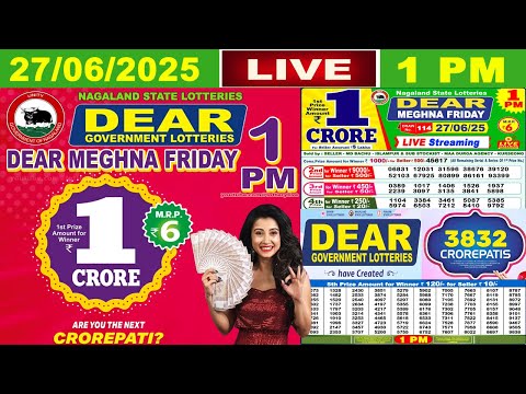 [LIVE] Lottery 1:00 PM Dear Nagaland state lottery live draw result 27.06.2025 | Lottery live