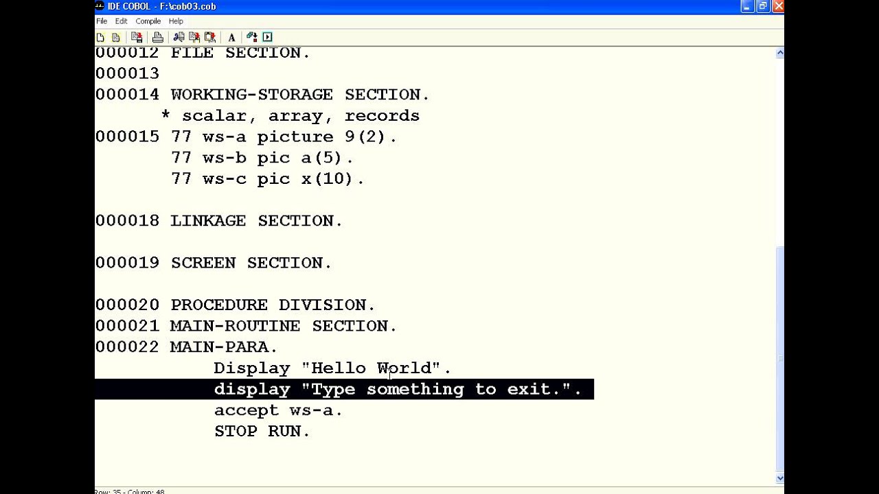 COBOL 3 Simple variables