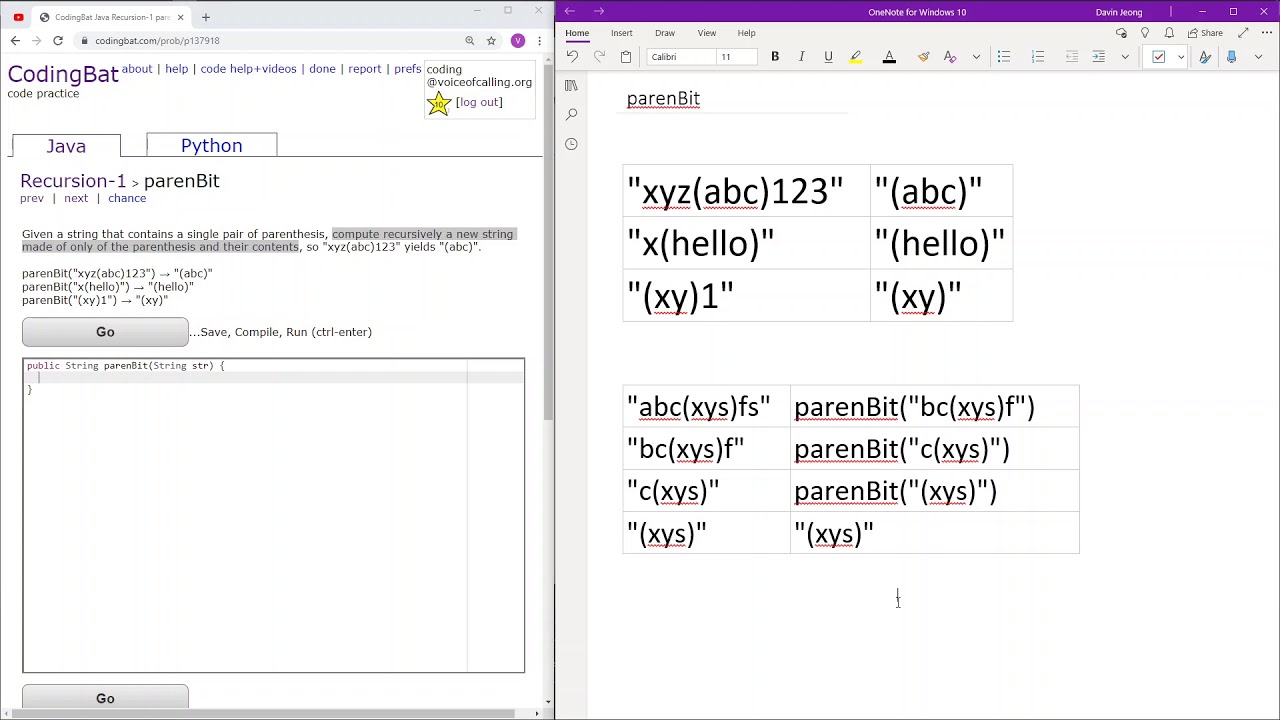 Recursion - 1 (parenBit) Java Solution || Codingbat.com