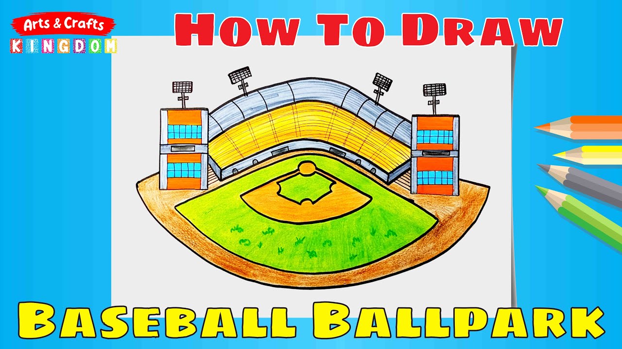 How to draw Baseball Ballpark Stadium | Easy Shading