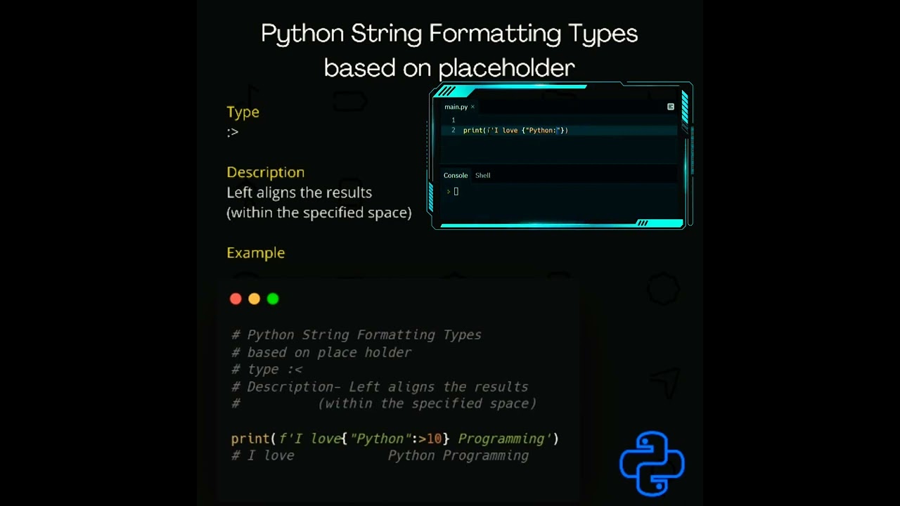 string formatting types based on placeholder | python tutorial | exp 2 #shorts #python #programming