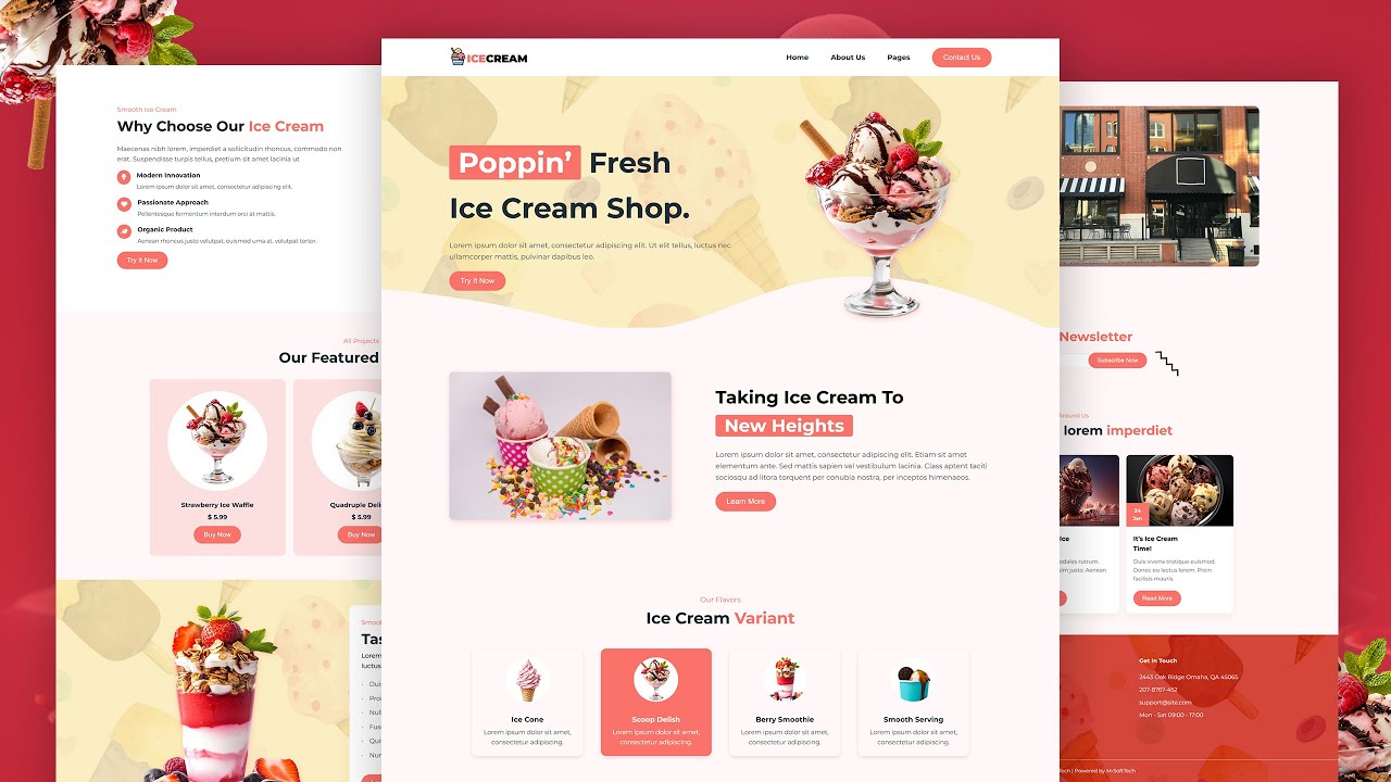 Create A Responsive Ice Cream Shop Website Using HTML CSS & JavaScript | Responsive Template