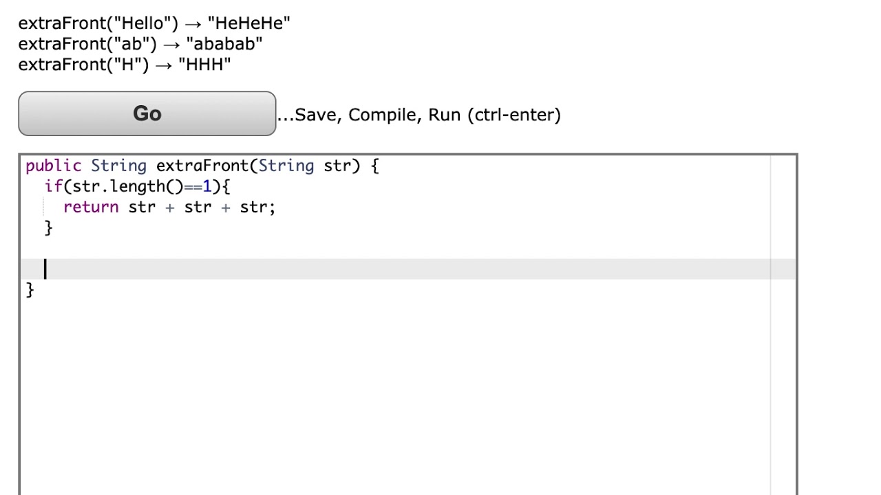 Java: CodingBat– String-1– extraFront