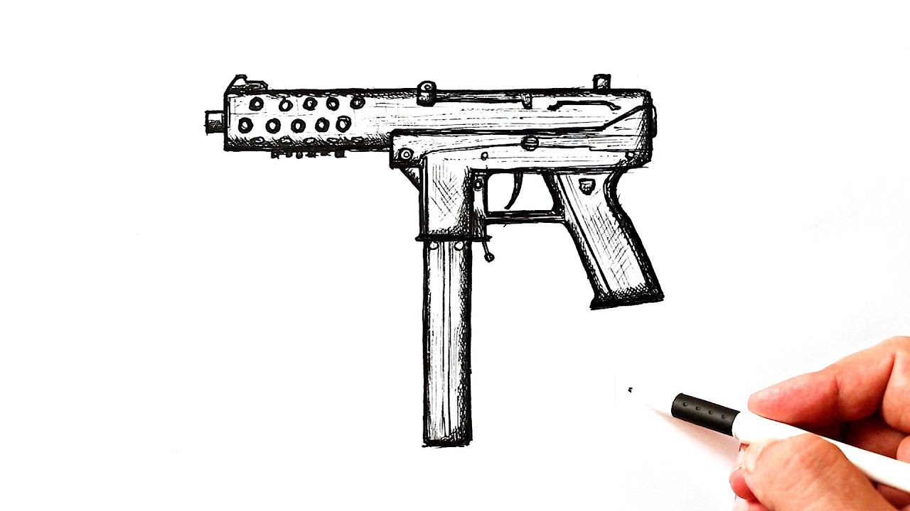 How to draw a Submachine Gun Tec-9