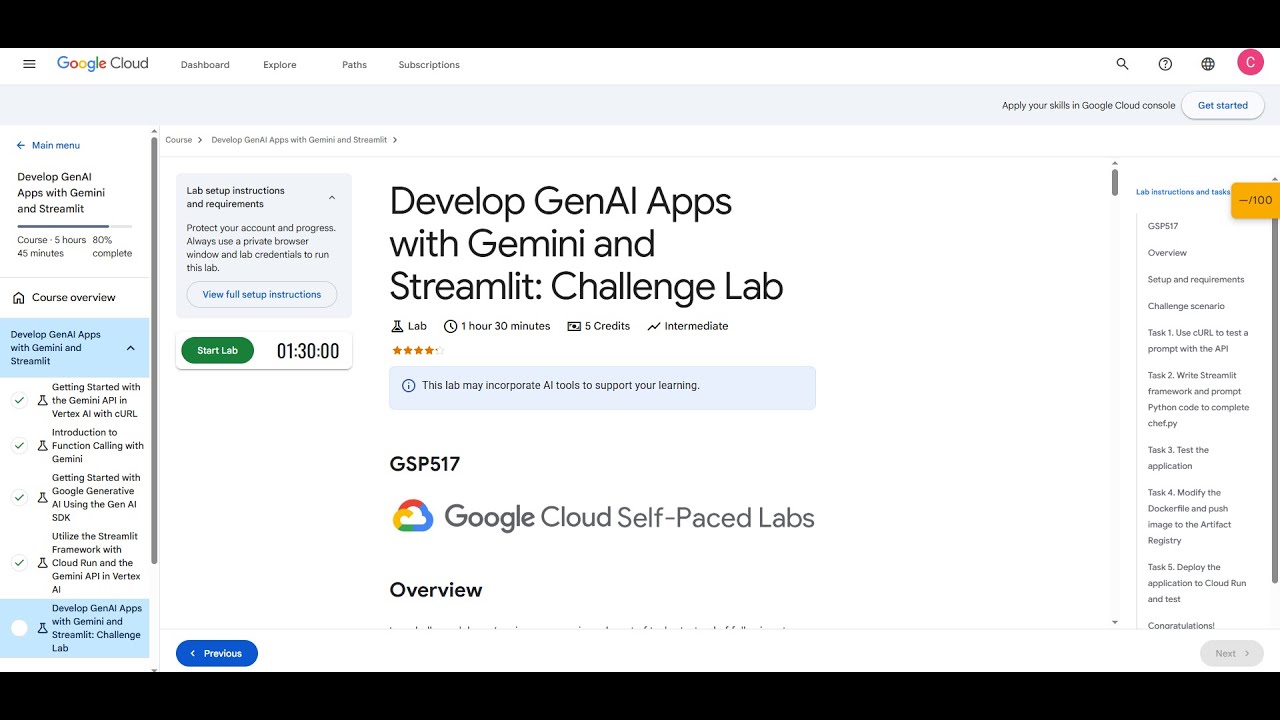 📌 Develop GenAI Apps with Gemini & Streamlit: Challenge Lab | Gen AI Program by Google
