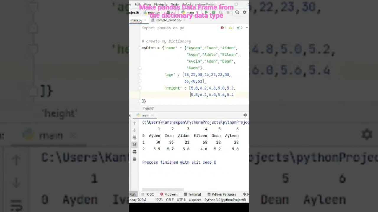 Make pandas Data Frame from the dictionary data type @kanthee23